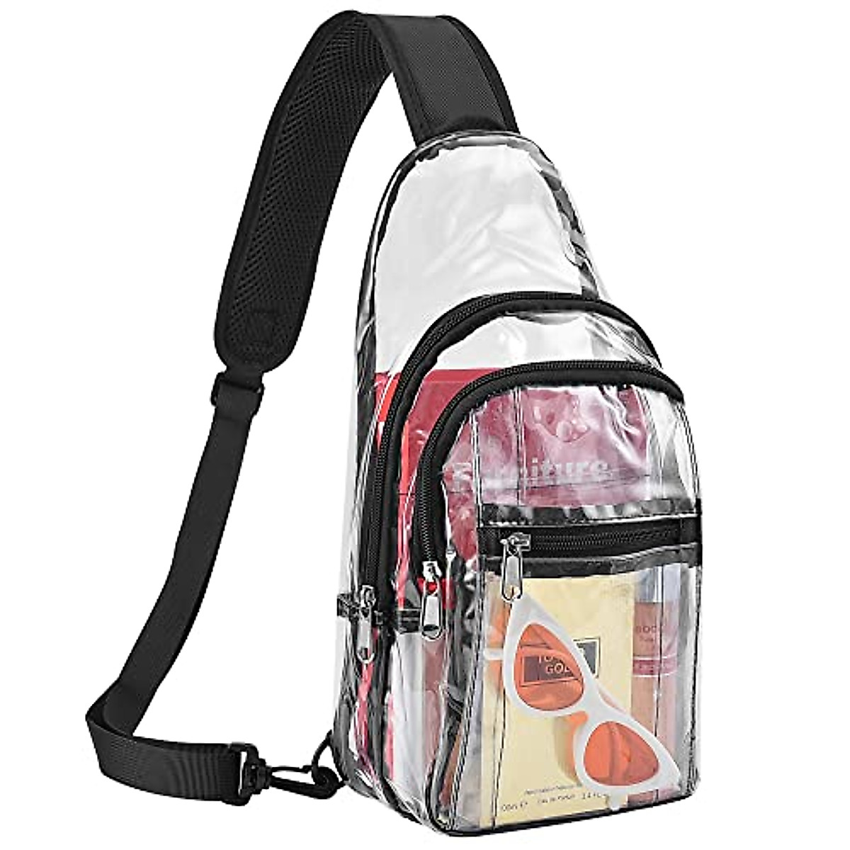 Oraben Clear Backpack Stadium Approved Clear Bag, Small PVC Crossbody Shoulder Backpack Clear Sling Bag Chest Bag for Festivals and Games