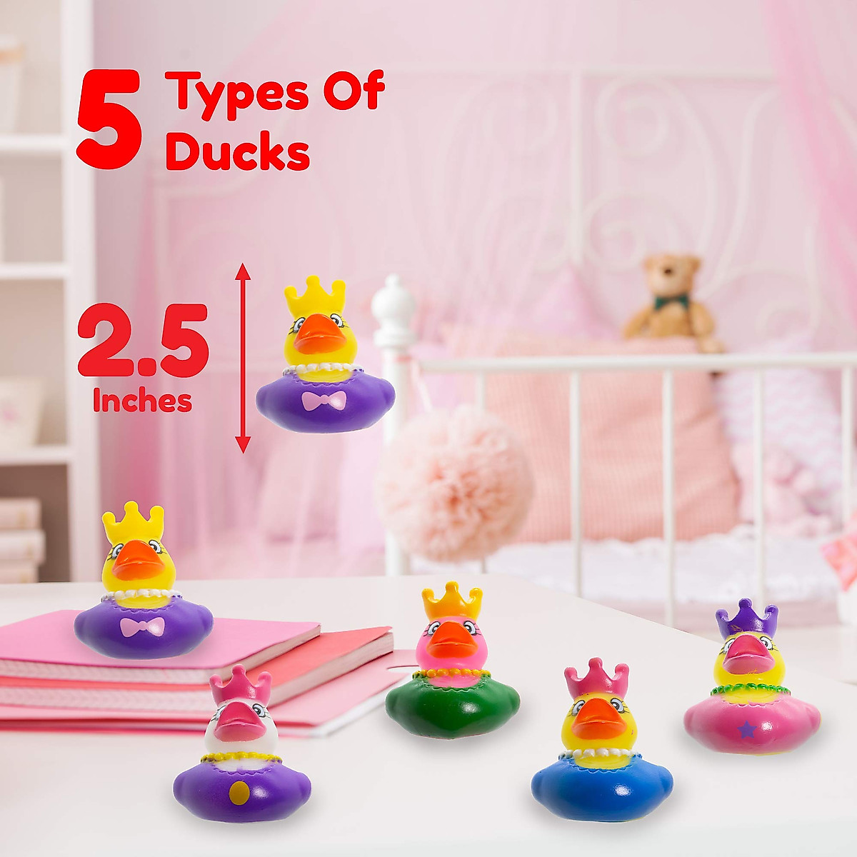 Windy City Novelties 50 Pack - 2" Assorted Themed Rubber Ducky Bath Toys (Princess)
