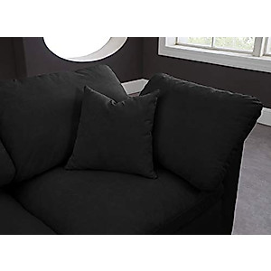 Meridian Furniture Plush Collection Contemporary Down Filled Cloud-Like Comfort Overstuffed Velvet Upholstered Modular L-Shaped Sectional, 5-Seater, Semi-Armless, Black