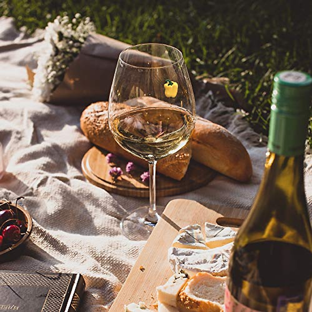 Simply Charmed Wine Glass Magnets - Fruit and Vegetable Magnetic Wine Glass Charms for Stemless Glasses - Set of 12 Drink Markers