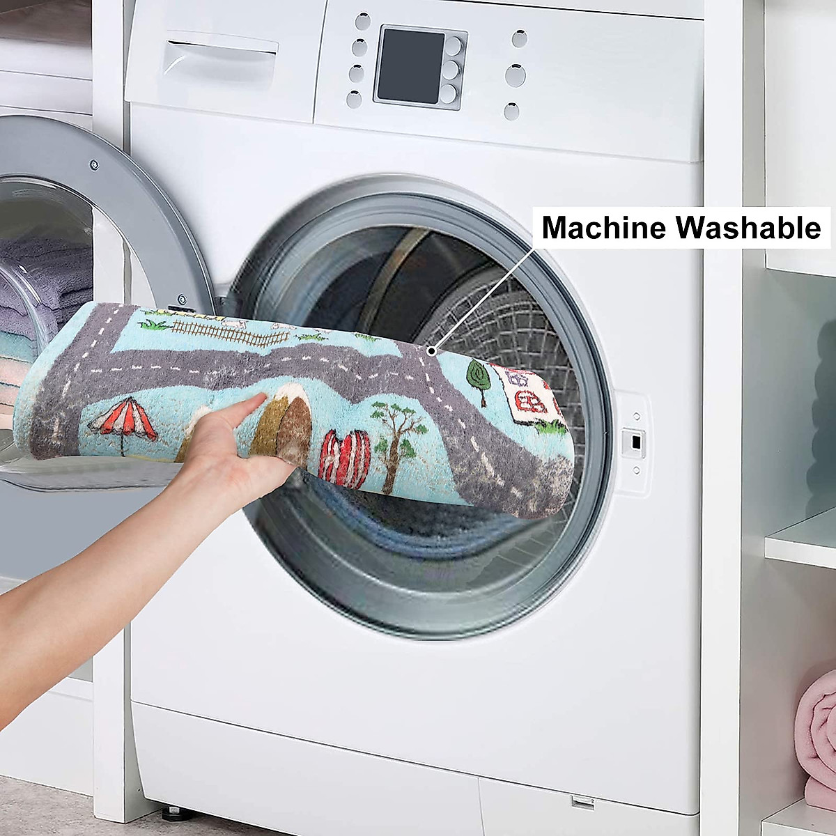 Playroom Rug Play Carpet 4’ x 6’, Blue Large Educational Children’s Play Mat, Learning & Have Fun Safely Non-Slip Washable Road Traffic Floor Area Carpet, Great for Kids Room Bedroom