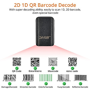 JRHC 2D Bluetooth Barcode Scanner, Portable Wireless Bar Code Scanner Wearable Finger 1D 2D QR Mini Bar Code Reader with2.4G Wireless & Wired Connection Mini Finger Bar Code Reader