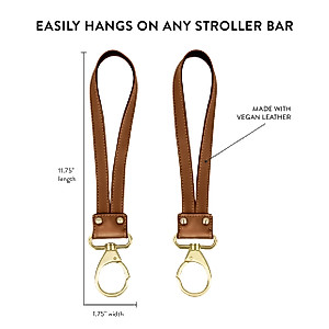 TWELVElittle Stroller Clips 2.0 Non Slip, Vegan Leather, Diaper Bag Straps, Toffee