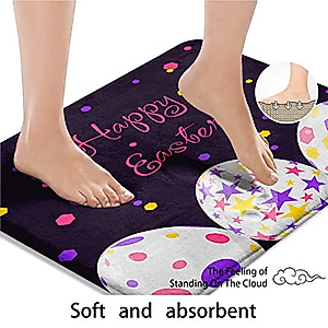 Tayney Easter Eggs Shower Curtain Sets with Toilet Lid Cover and Non-Slip Rugs, Geometric Stars on Background 4 Pcs Shower Curtains for Bathroom, Cute Cartoon Easter Bathroom Decor