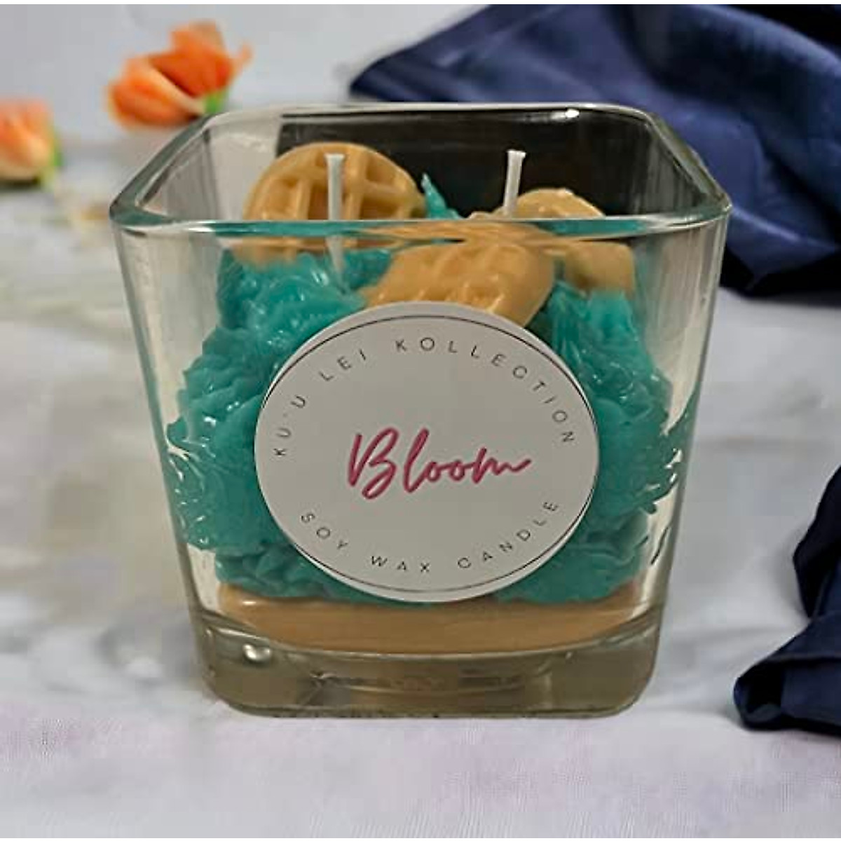 Ku'u Lei Kollection| Bloom Hand poured candle| Natural Luxury Soy Wax Lavender& Spring Apricot Cotton Wick| 8oz 45 Hour Clean Burn burn