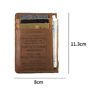 Engraved Minimalist Front Pocket RFID Blocking Wallets for Men&Women Mini Credit Card Holder Purse Thin Genuine Leather Brown Gift for Birthday, Anniversary or New Year - To My Daughter from Mom