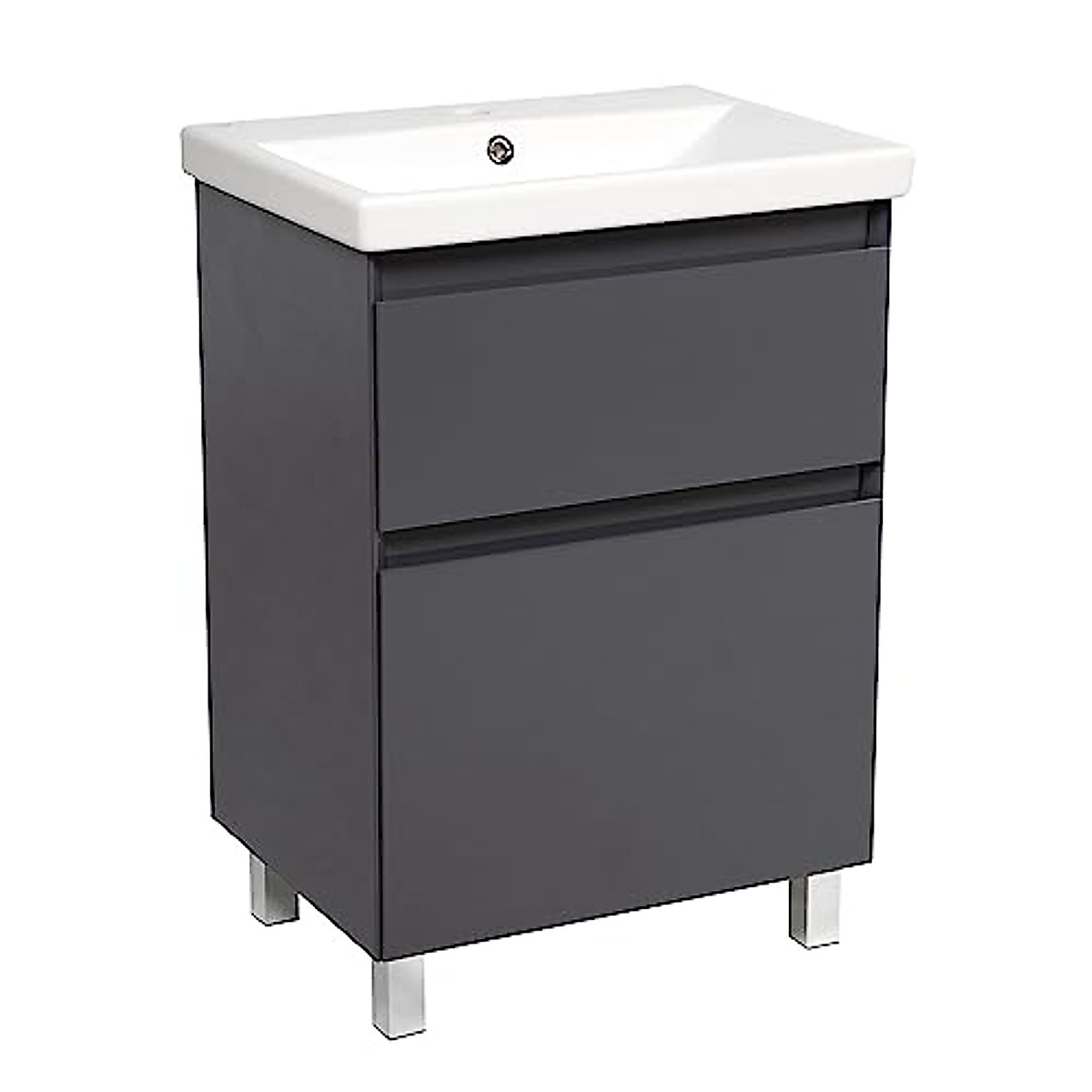 Modern Free Standing Bathroom Vanity with Washbasin | Elit Graphite Gloss Collection | Non-Toxic Fire-Resistant MDF-32-Simple Collection 24"