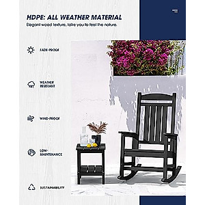 KINGYES Outdoor Rocking Chairs, HDPE All-Weather Patio Rocking Chairs High Back Porch Rocker for Adult, Black