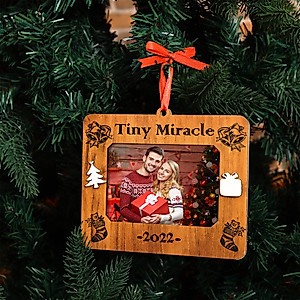 2022 Christmas Wooden Photo Keepsake Ornament Ultrasound Picture Frame Sonogram Photo Frame for Newborn Baby, Parents and Grandparents Christmas Wooden Decor