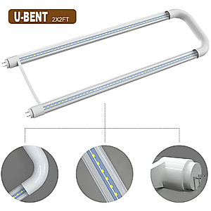 Romwish U Shaped LED Tube Lights, T8 T12, 18W(40W Equiv.), 6000K Super Bright, 2000LM, Fluorescent Light Tube Replacement, Ballast Bypass, Dual-Ended Powered, Clear Cover, 4 Pack