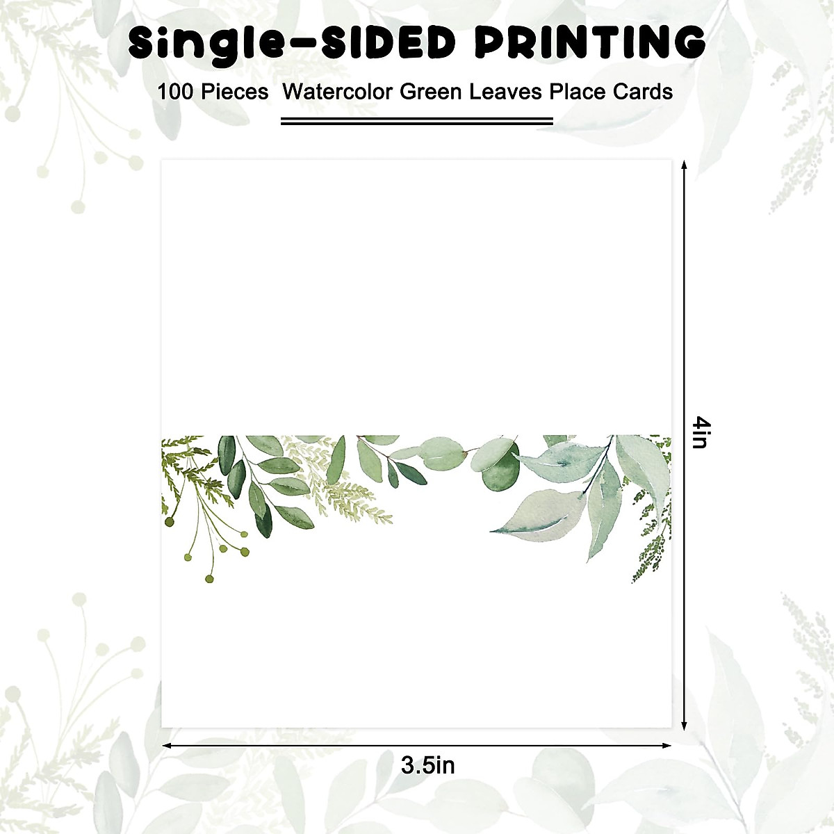 Whaline 100Pcs Greenery Place Cards 2 x 3.5 Inch Watercolor Eucalyptus Leaves Tent Name Cards Green Seat Assignment Labels for Wedding Baby Shower Party Table Setting Supplies