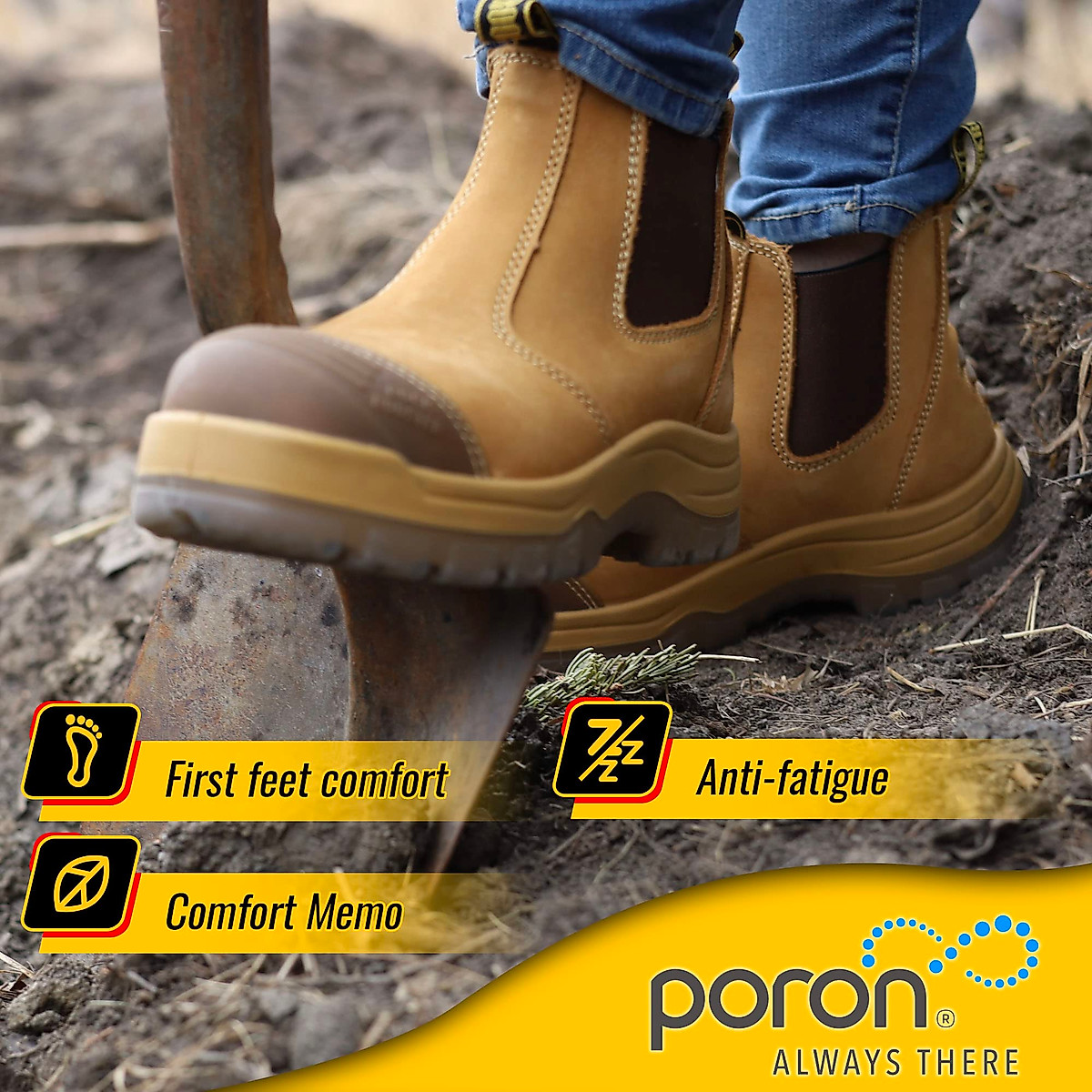 ROCKROOSTER Work Boots for Men, 6 inch Steel Toe, Slip On Safety Leather Chelsea Durable and Comfortable Work Shoes (AK222 US 10.5)