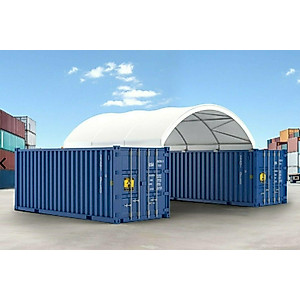 Generic Covermore 20'x20' Upgraded Shipping CONTAINER MOUNTED Canopy- 15 oz. PVC Fabric canvas roof shelter- UV resistant/Water resistant/snow resistant, White, c2020
