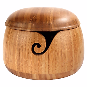 JubileeYarn Bamboo Yarn Bowl with Lid - Holder Knitting Crochet Accessories - Carbonized Brown - 1 Bowl