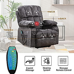 VON RACER Lift Chair Lift Chairs Recliners for Elderly Lift Chair with Heat and Massage Recliner Chair for Living Room Power Recliner with Side Pocket, USB Charge Port Power Lift Recliner Chair