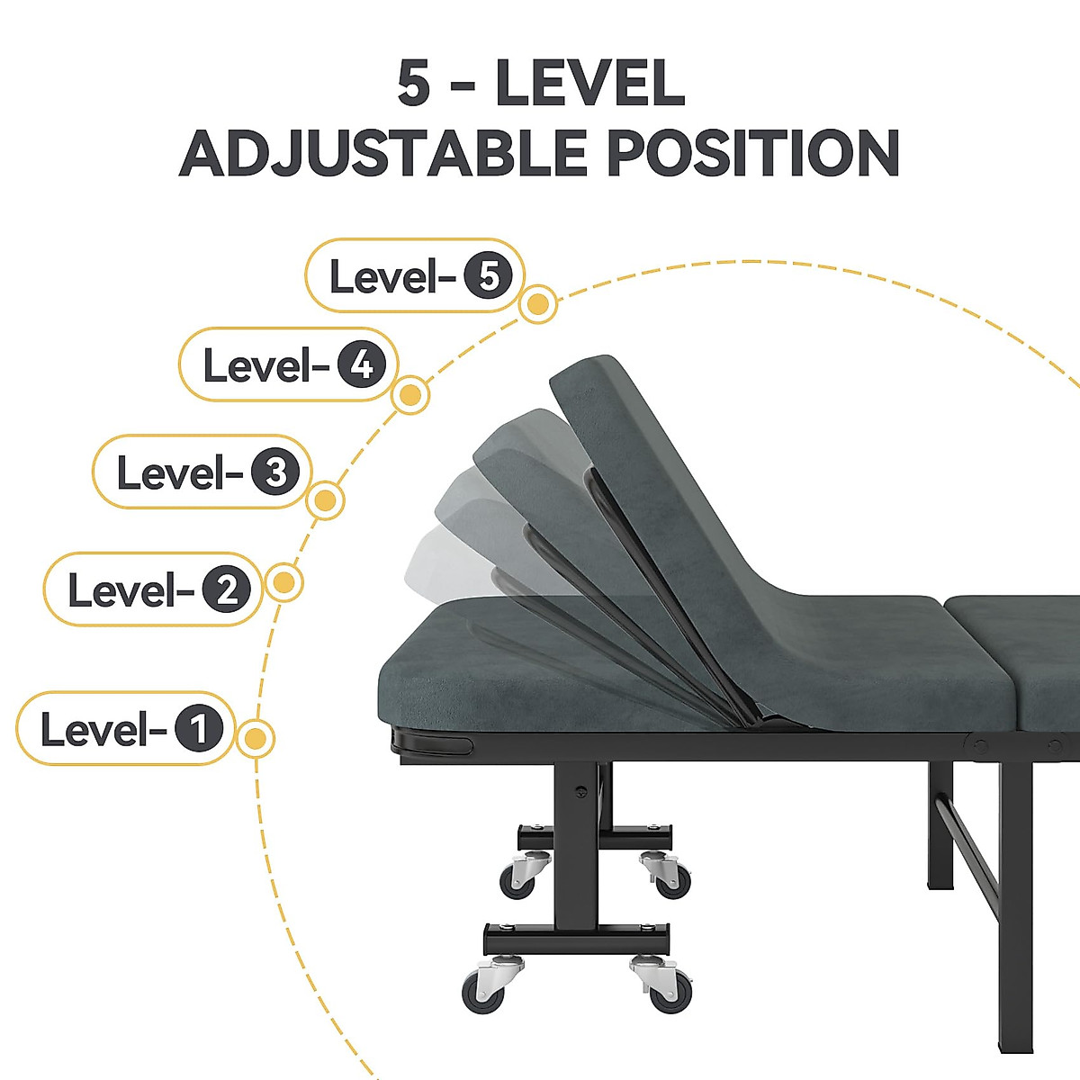 LEAIJIAFY Foldable Bed Sleeping Cot with Casters and 1.57" Latex Mattress,Temporary Bed Guest Rollaway Bed with Adjustable Backrest,Sturdy Metal Bed Frame,for Lunch Break Nap,Black,74.80" *23.62"