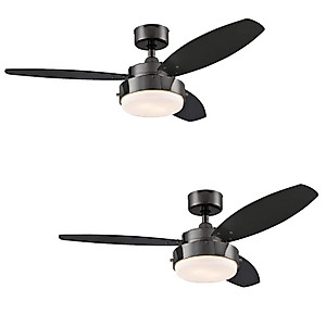 Ciata Bedroom Ceiling Fan With Light, 42 Inch Alloy Indoor Ceiling Fan in Gun Metal Finish with LED Light Fixture in Opal Frosted Glass with Reversible Black/Graphite Blades – 2 Pack