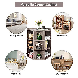 ALUPOM Corner Cabinet,Corner Cube Toy Storage with 2 USB Ports and 2 Outlets, Wooden Corner Bookshelf with 9 Cubes for Living Room,Bedroom,Space Saving Easy to Assemble