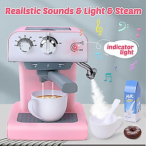 CUTE STONE Toy Coffee Set , Kids Coffee Maker Toy with Sound & Light, Realistic Steam, Play Kitchen Set with Play Food, Toddler Play Kitchen Accessories Gift for Girls and Boys