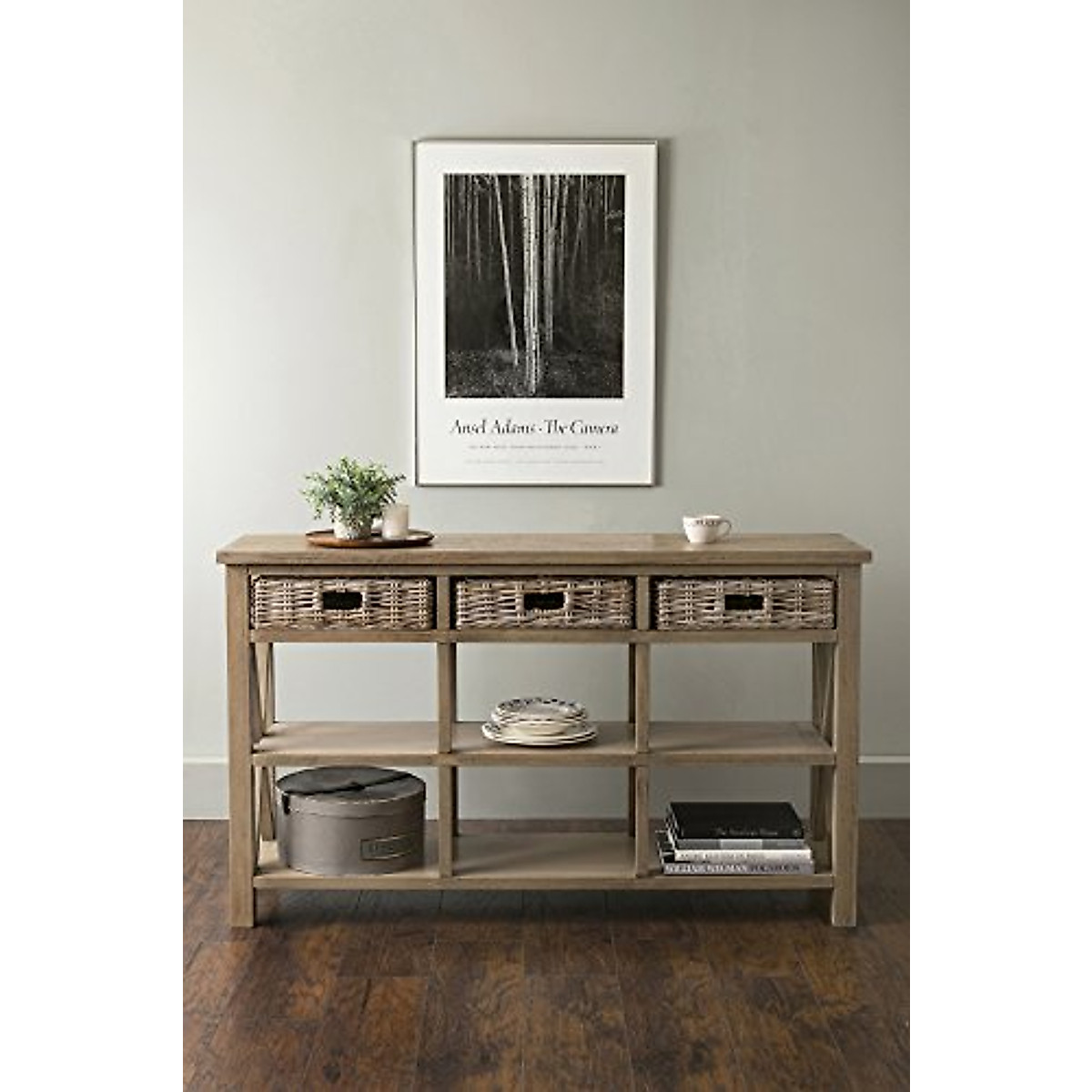 EAST at MAIN Dillman Rectangular Mahogany and Rattan Sideboard, Brown, (56x15x33)