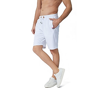MO GOOD Mens Casual Shorts Workout Fashion Comfy Shorts Summer Breathable Loose Shorts (White, US (34-35))