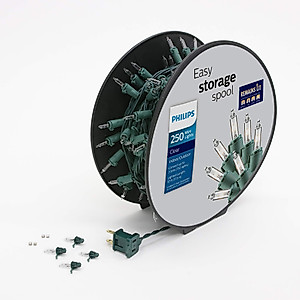 PHILIPS 250 Remains Lit Incandescent Clear Mini Christmas Lights on Green Wire Easy Storage Spool - UL Listed for Indoor/Outdoor Use - 59.33' Length with 2.75" Bulb Spacing for Christmas Tree