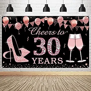Kauayurk 30th Birthday Decorations Cheers to 30 Years Banner, Rose Gold 30 Year Old Birthday Backdrop Decor for Women, Large Thirty Birthday Poster Party Supplies