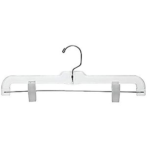 NAHANCO 600PC Plastic Skirt/Slack Hangers, Heavy Weight with Plastic Clips, 14", Clear (Pack of 100)