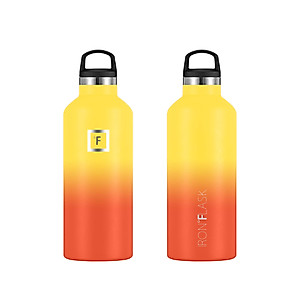 IRON °FLASK Sports Water Bottle - 3 Lids (Narrow Spout Lid) Leak Proof Vacuum Insulated Stainless Steel - Hot & Cold Double Walled Camping & Hiking Hydration Canteens - Fire, 32 Oz