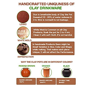 Village Decor Handmade Earthen Clay Water Jug with Lid | Carafes Pitcher | Capacity 51 oz 1500 ml