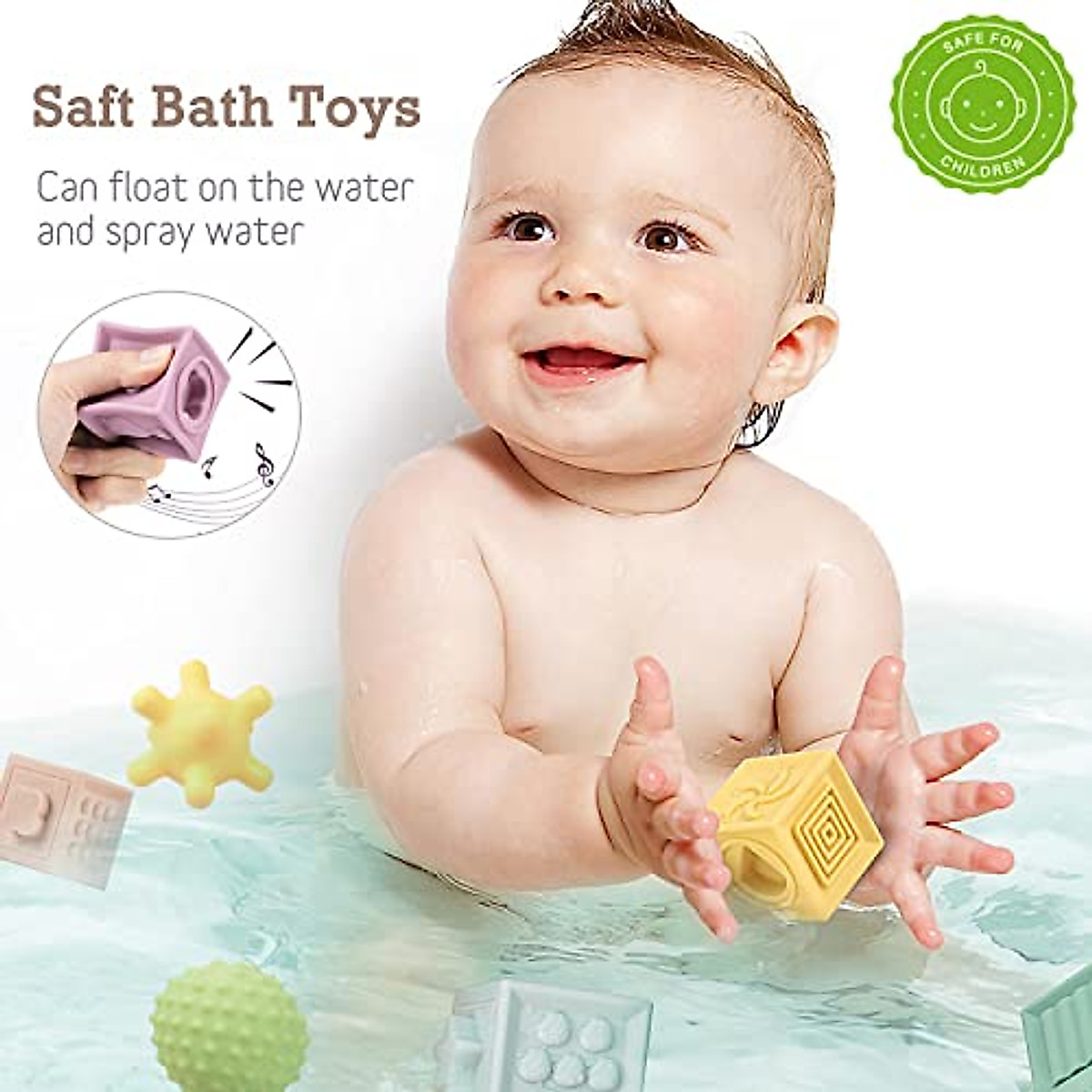 Montessori Toys for Babies Soft Stacking Building Blocks Rings Balls Sets 3 in 1 Soft Baby Toys Bundle for Babies 6-12 Months Sensory Toys for Toddlers 1-3 Teething Bath Toys for Infants Learning Toy