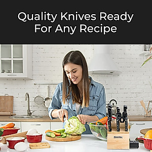 Everyday Solutions PowerEdge 15 Piece Knife Block Set With Built-In Electric Sharpener - Razor Sharp Forged German Steel Blades - Multi-Piece Kitchen Knife Set with Wooden Block - Dishwasher Safe