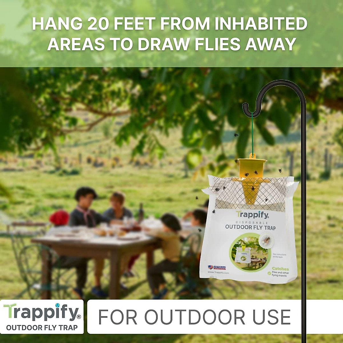 Trappify Fly Trap Bag Pre-Baited Disposable: Outdoor Hanging Wasp Traps, Fly Swatter, Fly Catcher, Waterproof, Attracts Various Flies (4 Pack)