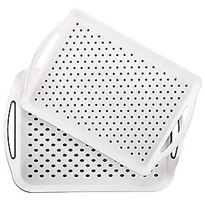 TOPZEA 2 Pack Non-Slip Food Serving Tray with Handle, Plastic Rectangular Restaurant Serving Tray Cafeteria Fast Food Breakfast Tray Coffee Table Tray for Eating on Bed, Couch, Car
