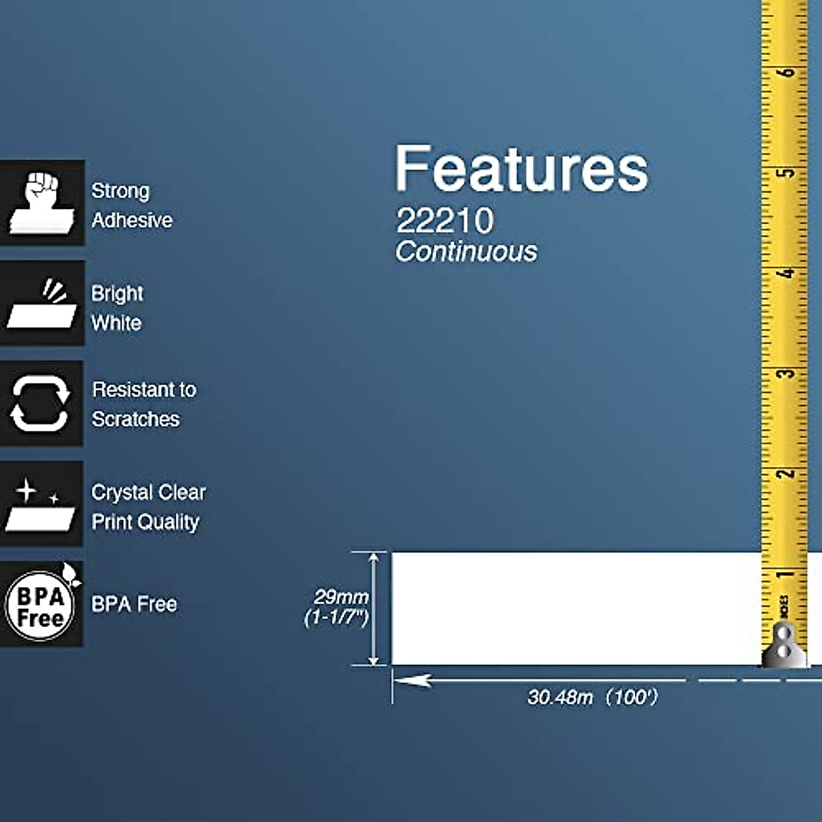 BETCKEY - Compatible Continuous Labels Replacement for Brother DK-2210 (1.1 in x 100 ft), Use with Brother QL Label Printers [6 Rolls + 1 Reusable Cartridge]