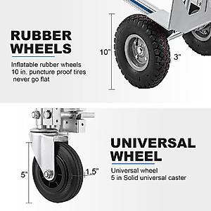 TOPDEEP 3in1 Aluminum Hand Truck,Convertible Hand Truck Dolly Large Size 1000 lb Capacity, Utility Cart Converts from Hand Truck to Platform Cart with 10" Hi Tech Rubber Wheels