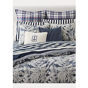 Lauren Ralph Lauren Evan Blue Palm Floral Stripe 3 Pc King Duvet Cover Set (King (U.S. Standard))