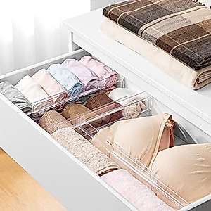 HBlife Drawer Dividers Organizer 6 Pack, Clear Plastic Adjustable Drawer Separators 3.2 Inches High, Expandable from 11-20 Inches for Dresser Clothing Kitchen Storage