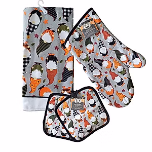 Halloween Kitchen Dish Towel and Pot Holders Set: Gnomes, Happy Hauntings, Spooktacular Home Decor (Gnomes)