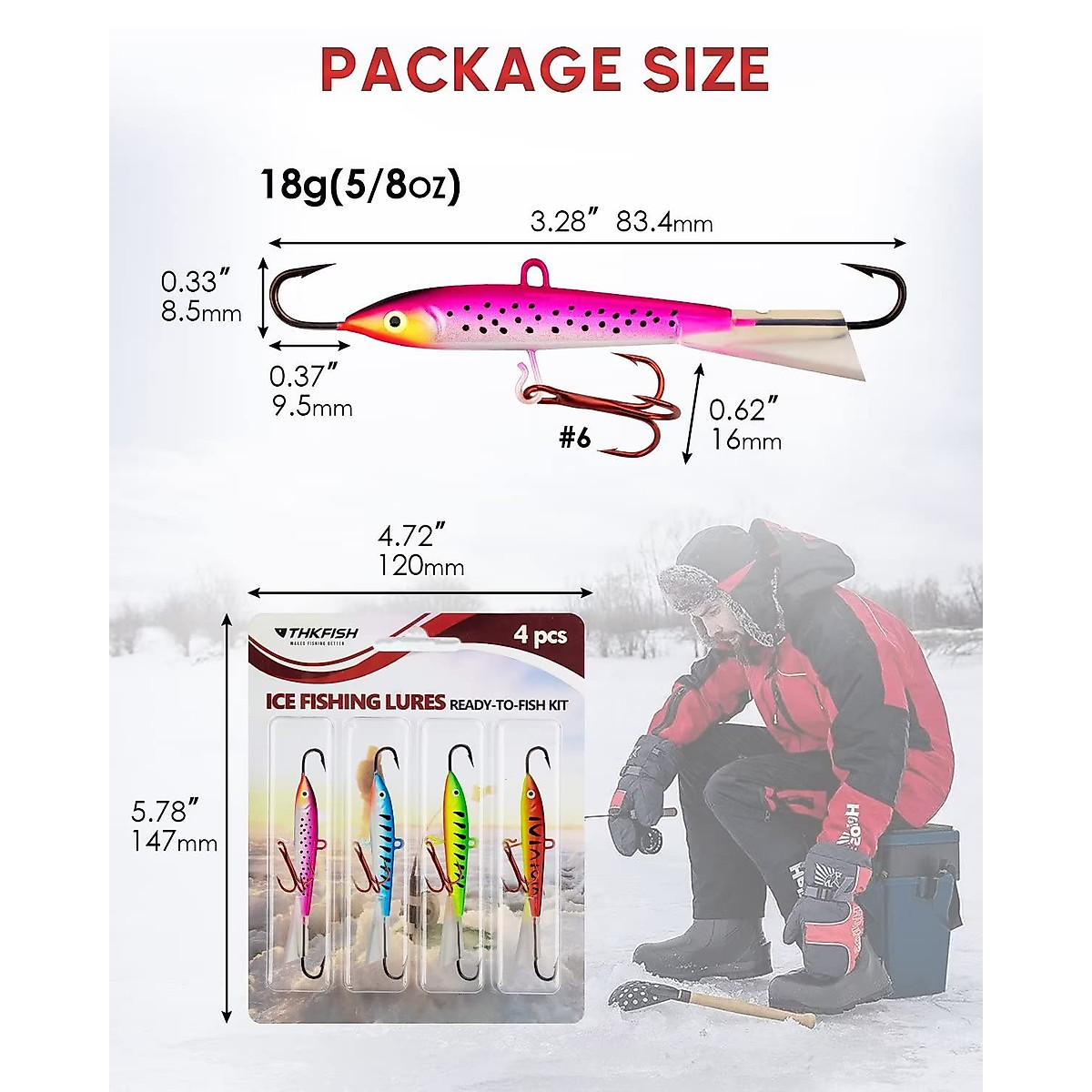 THKFISH Ice Fishing Jigs Vertical Jigs Kit Ice Fishing Tackle B-18g+D-21g