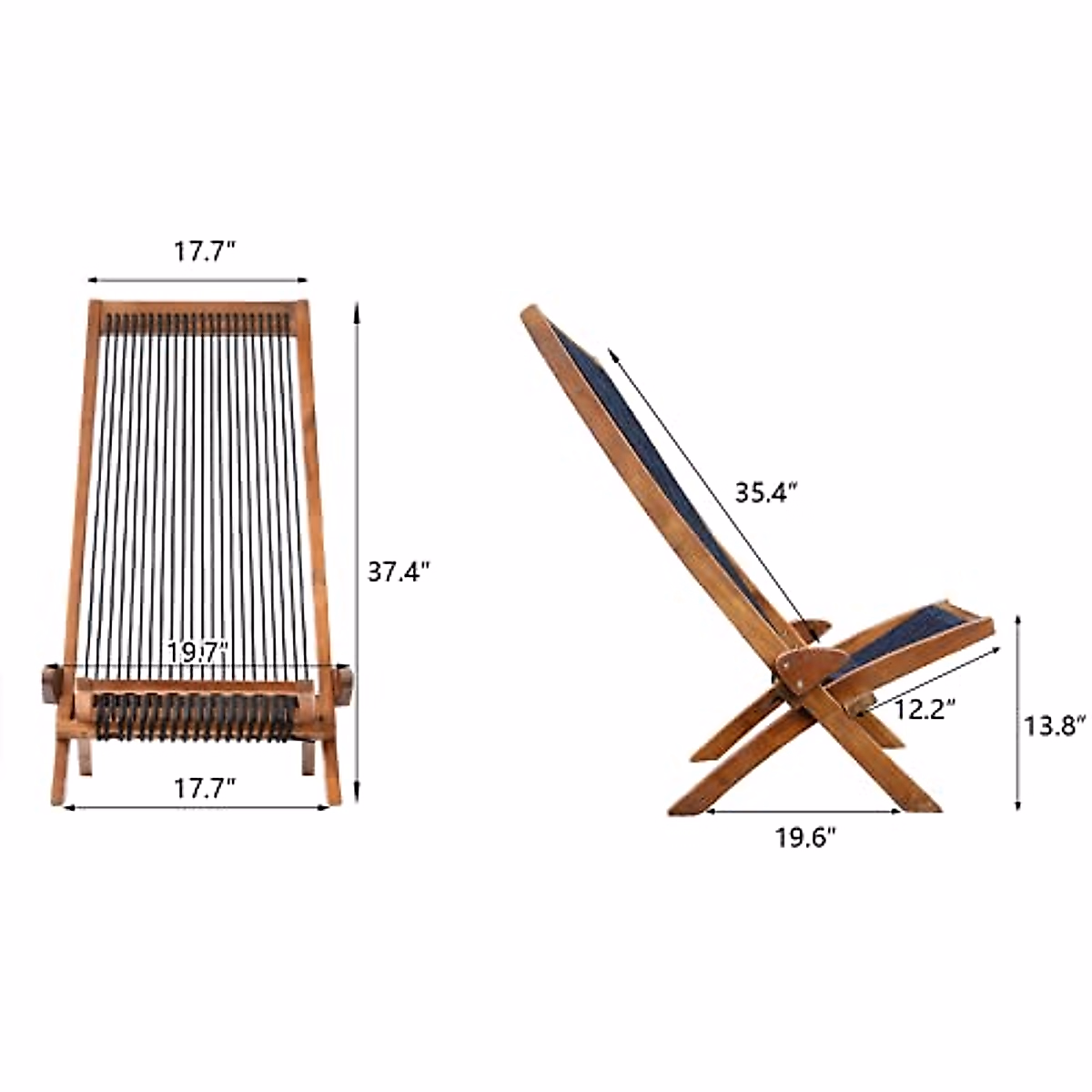 Folding Rope Wooden Chair - Foldable Outdoor Low Profile Wood Lounge Chair for The Patio, Backyard, and Deck, No Assembly Required