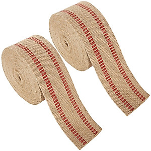 Ziqi 2Pcs Upholstery/Craft Jute Webbing, 3.5 Inches X 10 Yards Natural Burlap Fabric Jute Webbing Burlap Ribbon, Upholstery Chair Webbing Tape for Chair Repair, Crafts & Decorations (Red Stripes)