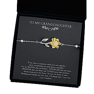 Granddaughter Bracelet From Grandma, .925 Sterling Silver Bracelet with 14k Gold Sunflower Charm Jewelry, Granddaughter Gifts From Grandma For Birthday, Valentine's Day, Graduation