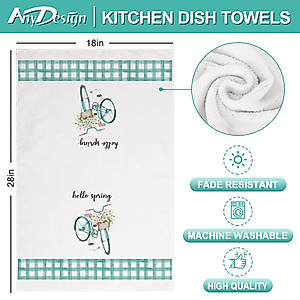 AnyDesign Easter Kitchen Towel Watercolor Easter Bunny Rabbit Truck Bicycle Dish Towel Blue White Plaids Spring Hand Drying Tea Towel for Cooking Baking Cleaning Wipes, Set of 4, 18 x 28 Inch
