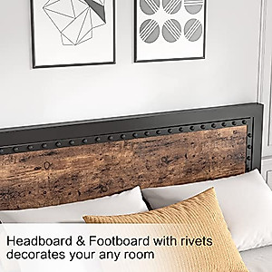 Keyluv King Size Bed Frame with 4 Storage Drawers, Rivet Modern Headboard and Footboard Platform Bed with Solid Wood Slats Support, No Box Spring Needed, Metal Frame Mattress Foundation Noise-Free