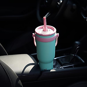 Konokyo 30 oz Tumbler with Side Handle, Insulated Water Bottle with Straw and 2 in 1 Lid, Stainless Steel Cup Travel Coffee Mug for Sports Office Gym,Brown