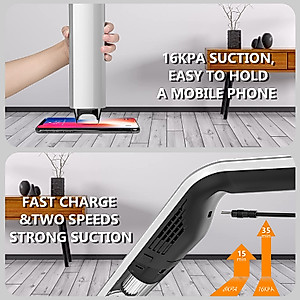 Handheld Car Vacuum - 2 Speeds Suction 15KPA Handheld Vacuum Cleaner, Rechargeable Comfortable Car Vacuum Cordless for Home and Car Cleaning…