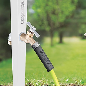 Aqua Joe SJ-SHSBB3LIH Garden Hose Stand with Brass Faucet and 3 ft Lead in Hose, Gray