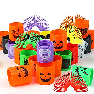 SULOLI Halloween Coil Springs for Kids, 36pcs Assorted Halloween Theme Pattern Spring Toys Party Favors Halloween Treat Bags Gifts