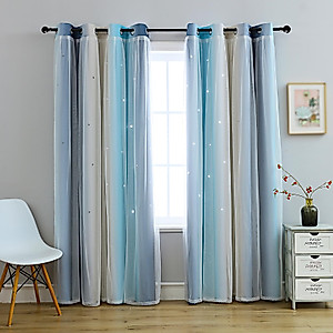 Anytime Dream Star Blackout Curtains for Kids Rooms Girl Princess Curtain for Daughter Bedroom Window (Blue,1 Panel,W52 x L63inch)